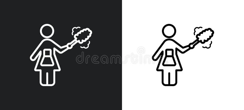 Dusting Outline Icon in White and Black Colors. Dusting Flat Vector ...
