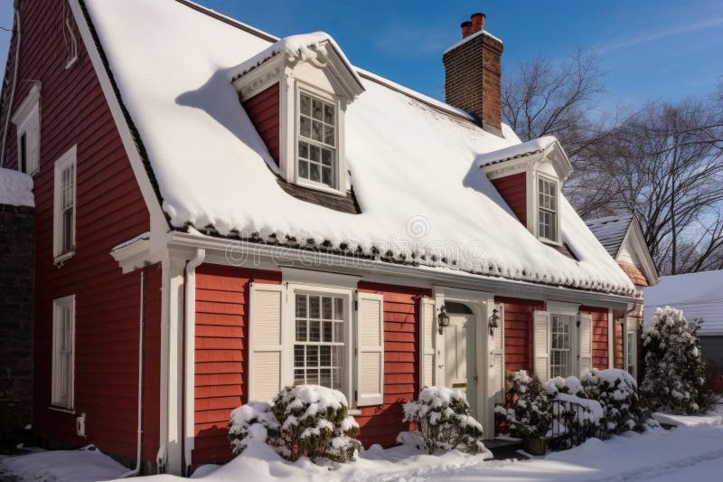 Dusting of Snow on a Dutch Colonials Flared Eave Stock Photo - Image of ...