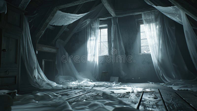 Dusty Attic with Sunlight Streaming through Windows Stock Illustration ...