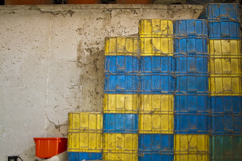 Dusty Bright Color Plastic Containers Piles Stock Photo - Image of heap ...