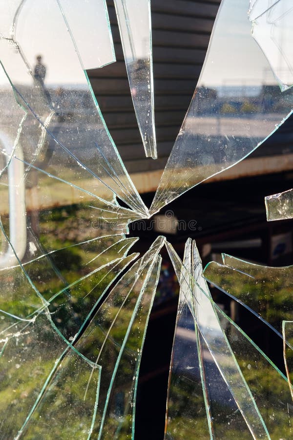 Dusty Broken Glass Reflecting Blurred Landscape Stock Photo - Image of ...