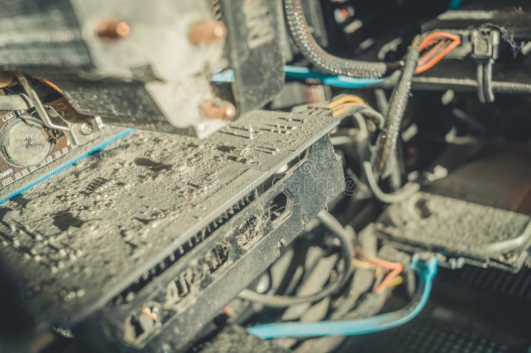 Dusty Computer Video Card. a Layer of Dust and Dirt on the PCB Stock ...