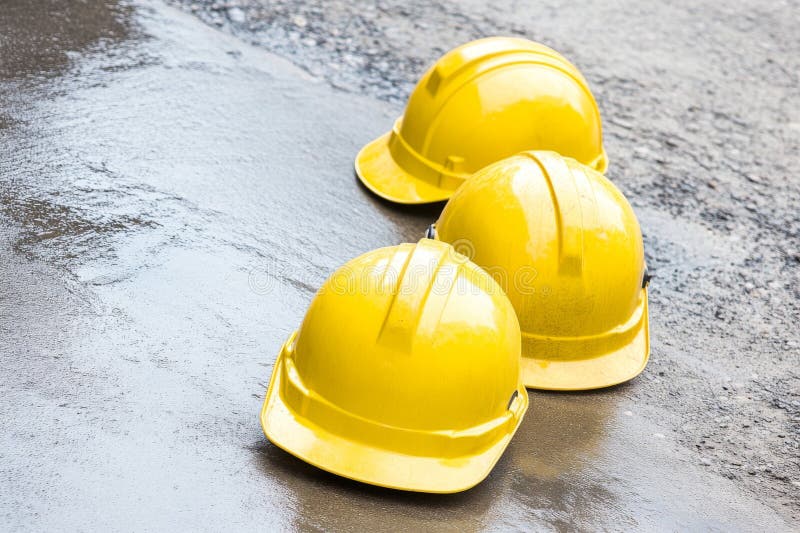 A Dusty Construction Site Floor is Where a Bright Yellow Safety Helmet ...