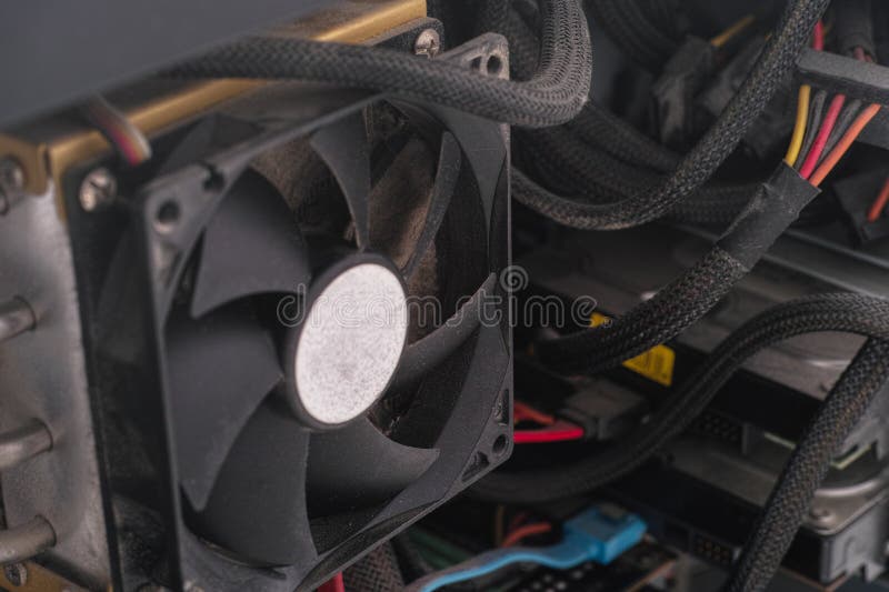 A Dusty CPU Fan in a Computer Case Stock Photo - Image of wires, close ...
