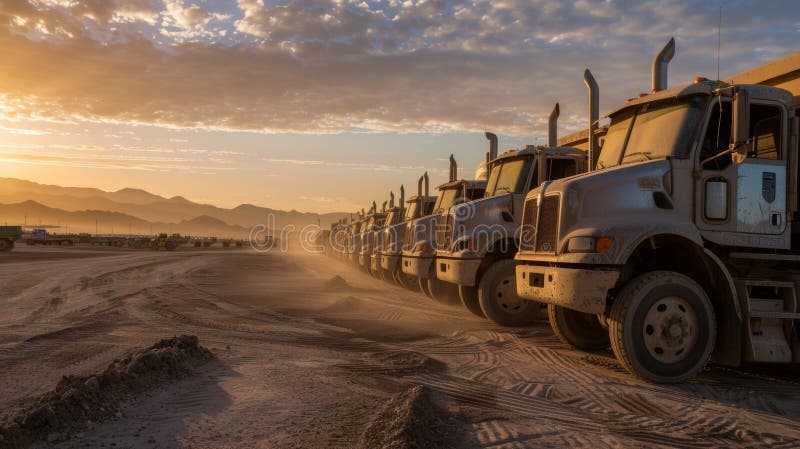 Dusty Delivery Trucks Parked in a Line Each One Carrying a Specific ...