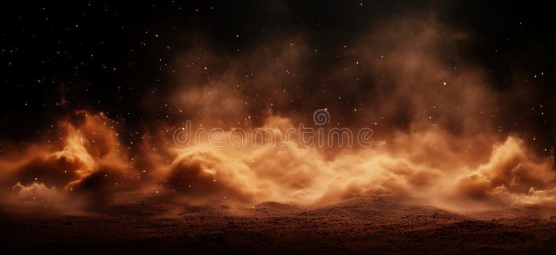 Dusty Desert Landscape with Swirling Particles and Glowing Light ...