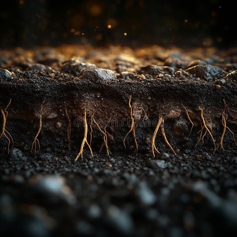 Dusty Earth with Dry Roots and Tiny Rocks, Ultra-HD Macro Texture, Deep ...