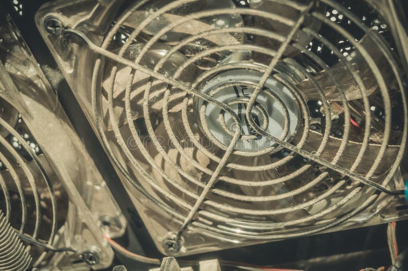 Dusty Fan of the Cooling System of the Computer Processor. Dirt on the ...