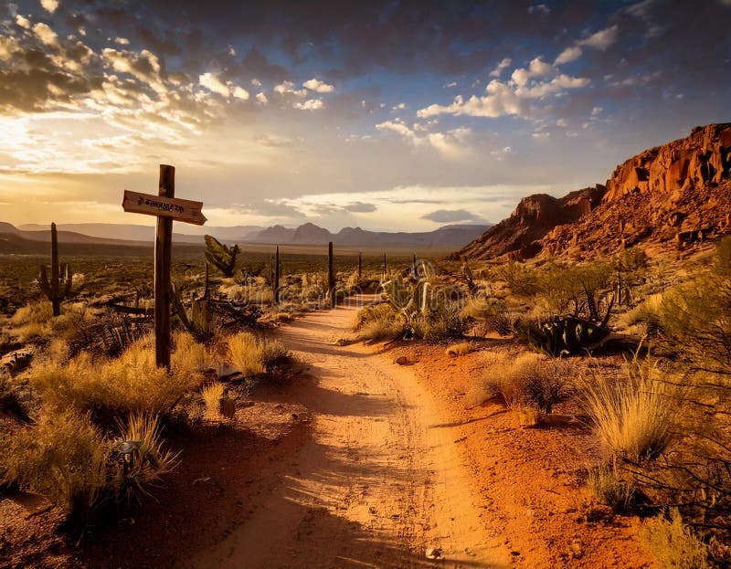 Dusty Gold Rush Trail through a Vast Dramatic Desert Landscape Stock ...