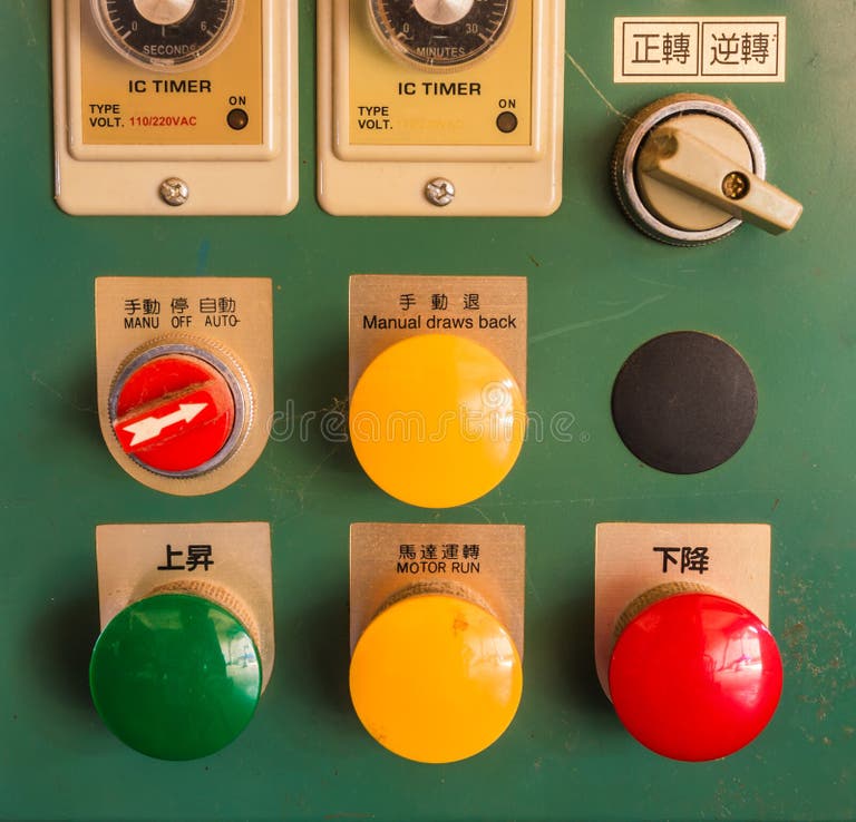 Dusty Industrial Red Green Yellow Button Controller Stock Photo - Image ...