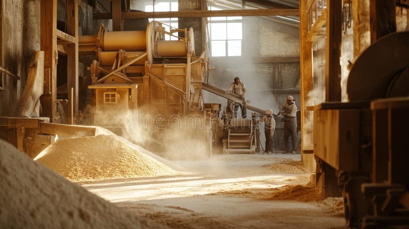 A Dusty Industrial Workspace with Machinery Processing Materials Stock ...