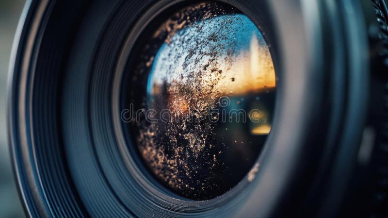 A Dusty Lens Reflecting the Setting Sun, a Macro Perspective Stock ...