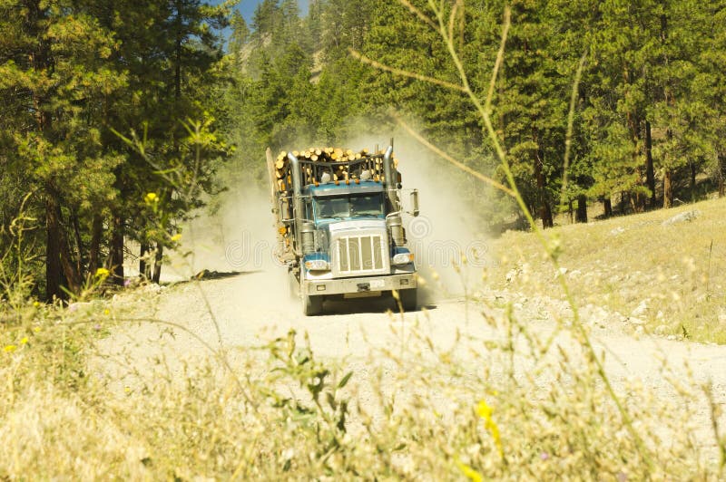Loaded Logging Truck Driving on Road Stock Image - Image of aspen ...