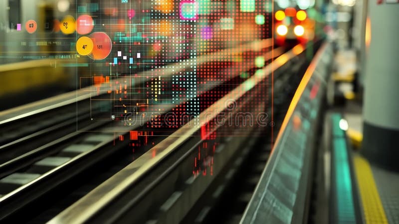 A Dusty Manufacturing Assembly Line Machine with an Overlay of Colorful ...