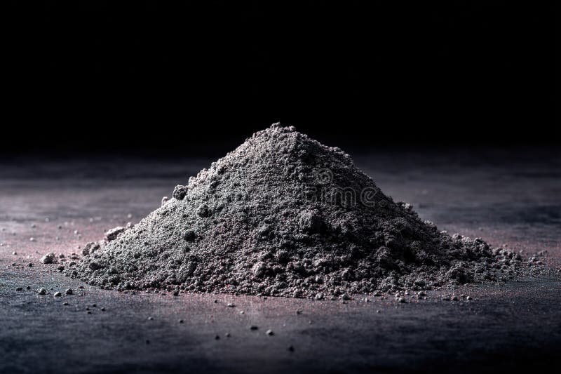 Dusty Mound of Gray Powder on a Dark Surface Under Soft Lighting ...
