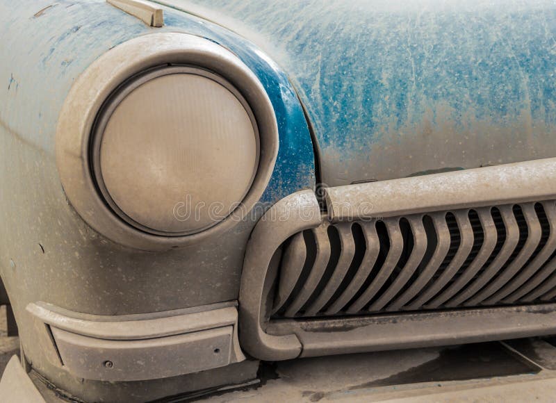 Dusty Old Blue Car Bumper and Headlight Stock Image - Image of ...