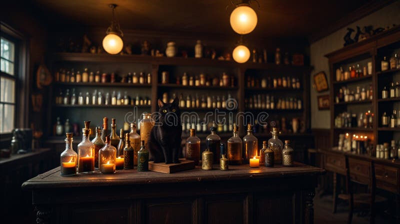 A Dusty, Old Magic Shop Filled with Ancient Artifacts, Glowing Potions ...