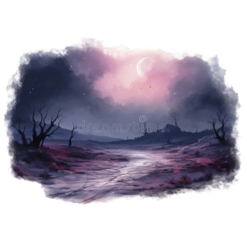 A Dusty Path Under a Crescent Moon and a Starry Sky Stock Photo ...