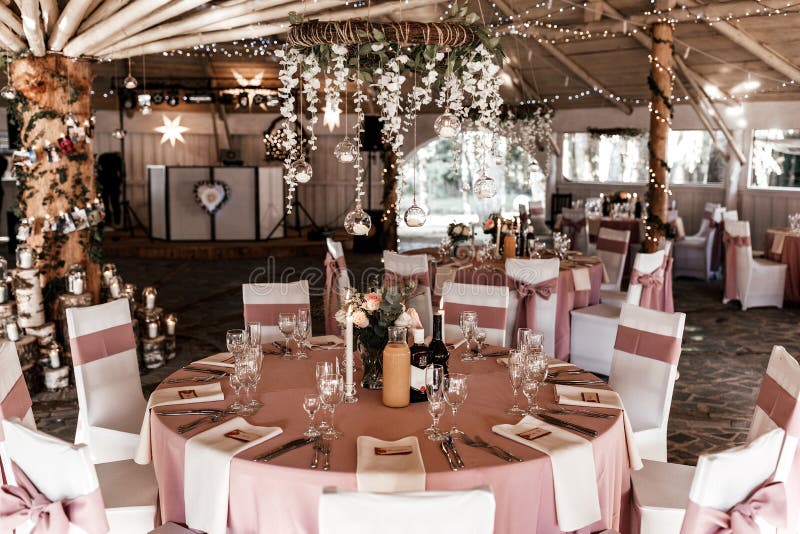 Dusty Pink Theme Dinner Table Stock Photo - Image of restaurant ...