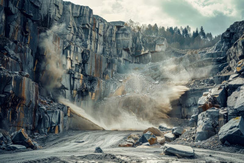 Dusty Rock Quarry with Dramatic Atmosphere Stock Illustration ...