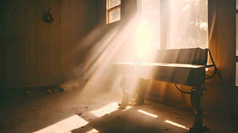Dusty Room with Old Distressed Windows and Sun Rays. Abandoned Grungy ...