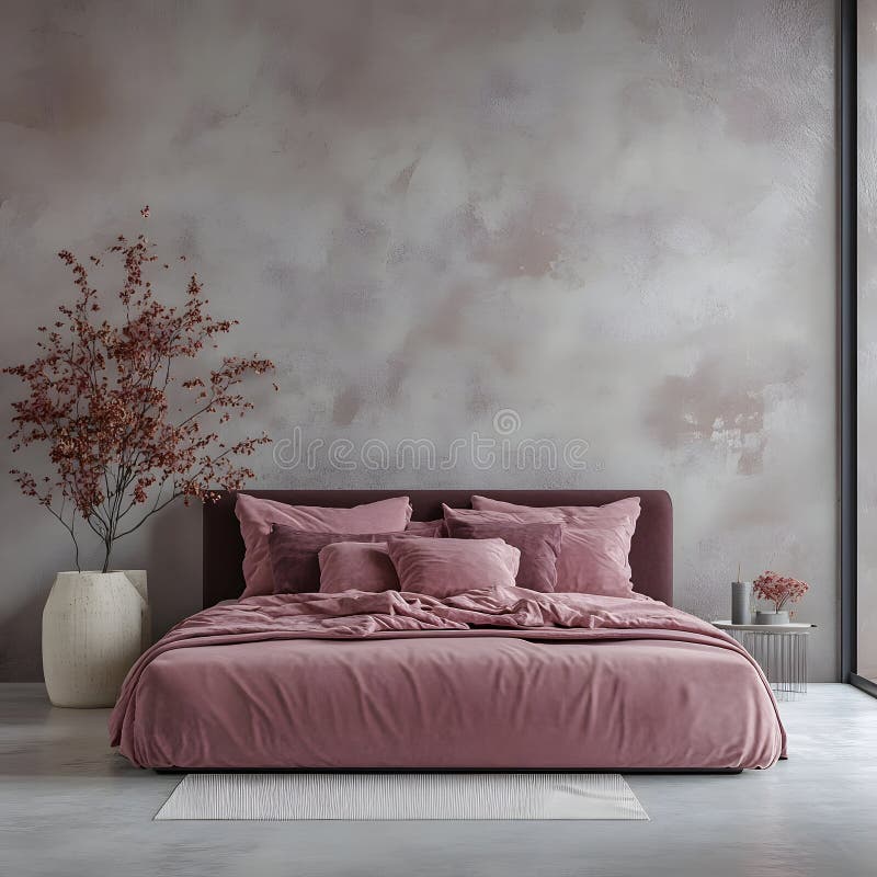 Dusty Rose Bedroom 3D Render Calm and Serene Interior Design Stock ...