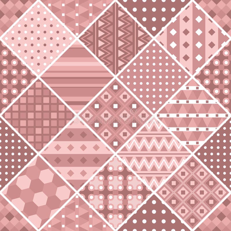Dusty Rose Patchwork with Geometric Patterns. Vector Drawing Stock ...