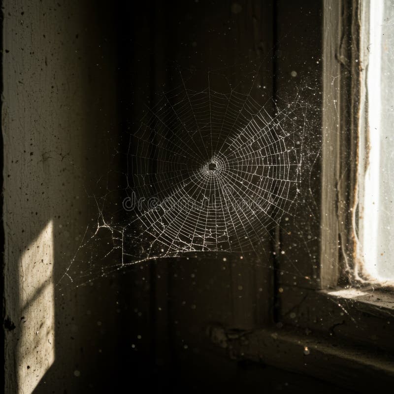 Dusty Spiderweb in Sunlight Near Old Window Stock Illustration ...
