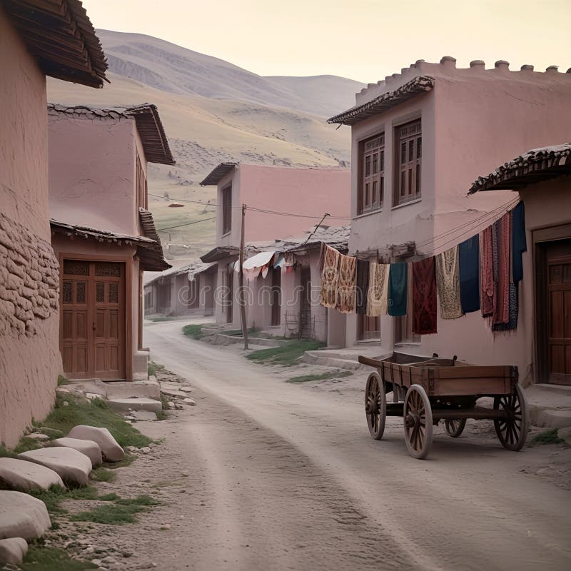 Dusty Street Scene in an Adobe Village Stock Image - Image of ...