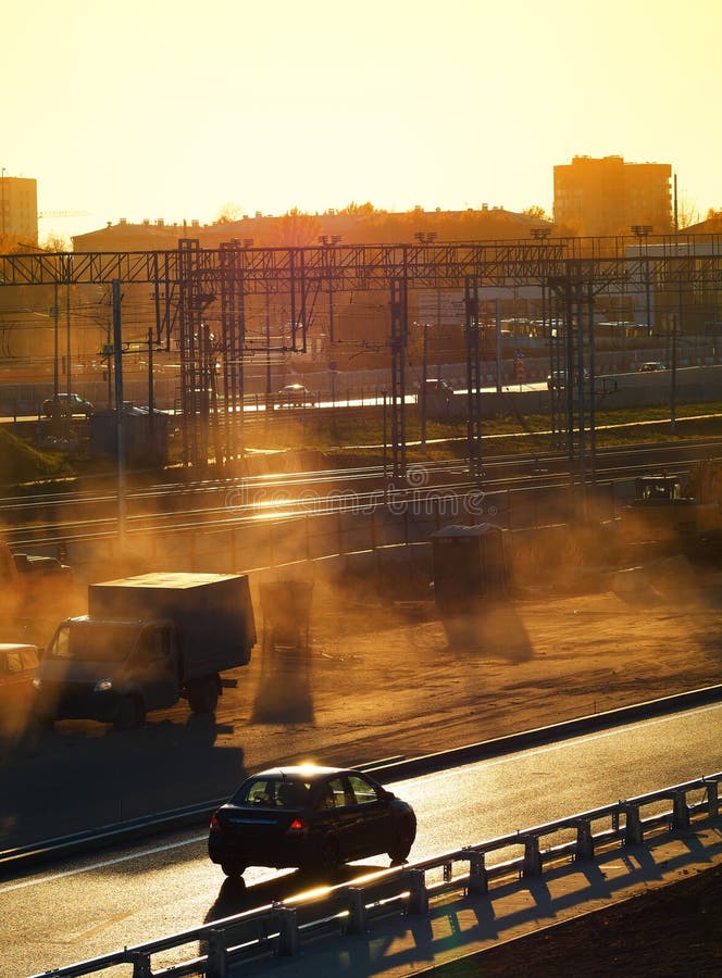 Dusty Sunset on Railway Track Background Stock Photo - Image of ...