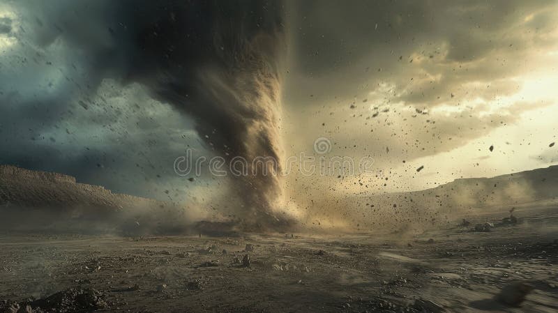 Dusty Tornado Forming Over Flat Landscape Stock Illustration ...