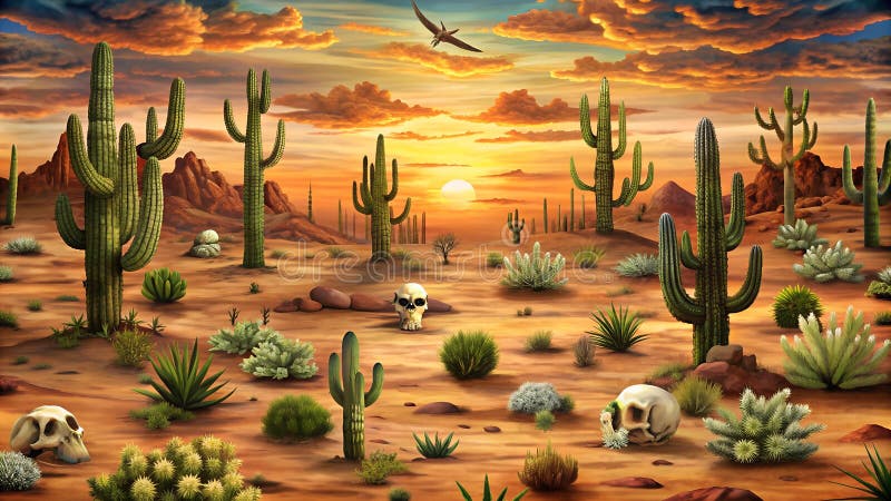 Dusty Trails and Sun-Bleached Bones a Wild West Landscape Seamless ...