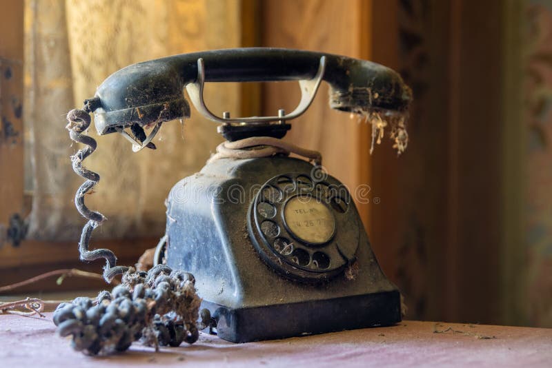 Dusty Vintage Telephone on the Table Stock Image - Image of ...