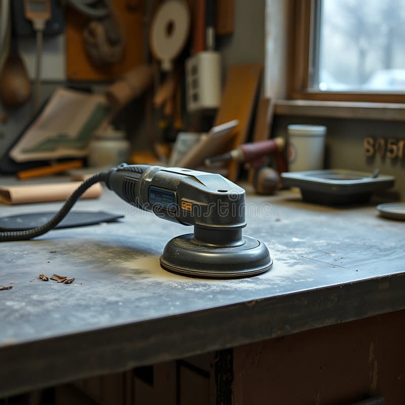 A Dusty Workshop with an Industrial Polishing Tool Resting on a ...