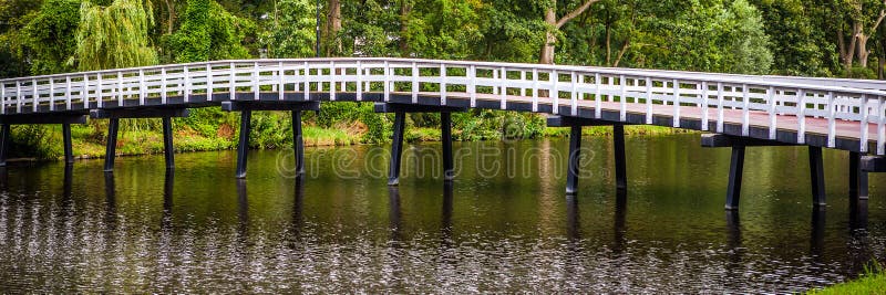 Dutch Bridge in Park. Panorama Stock Image - Image of decor, empty ...