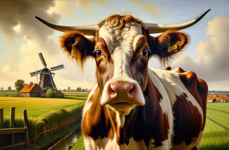 A Dutch Bull in a Farmland at 6-12-2024 Stock Illustration ...