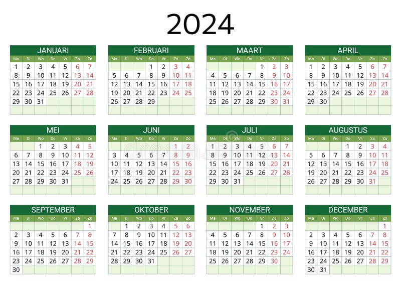 2024 Dutch Calendar. Printable, Editable Vector Illustration for Dutch ...
