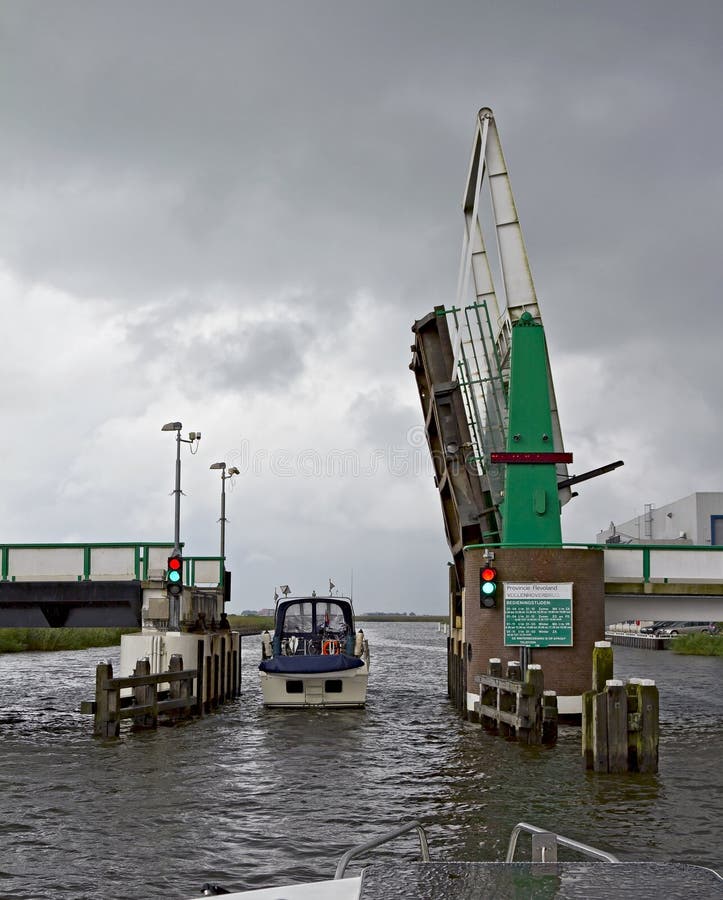 Dutch Canal and Open Drawbridge Stock Image - Image of wharf ...