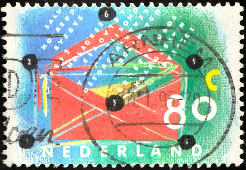 Dutch Stamp, 80 Cents, Abstract Design with Envelope, "NEDERLAND ...