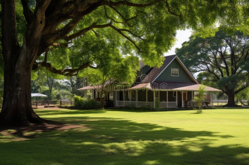Dutch Colonial Property Featuring a Big Barn and Shady Trees Stock ...