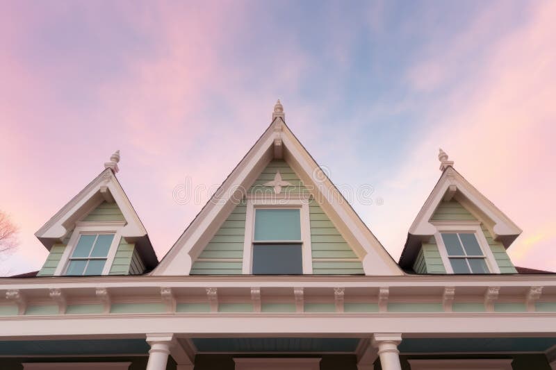 Dutch Colonials Flared Eave Against a Backdrop of Pastel Sky Stock ...