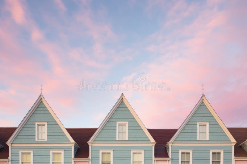 Dutch Colonials Flared Eave Against a Backdrop of Pastel Sky Stock ...