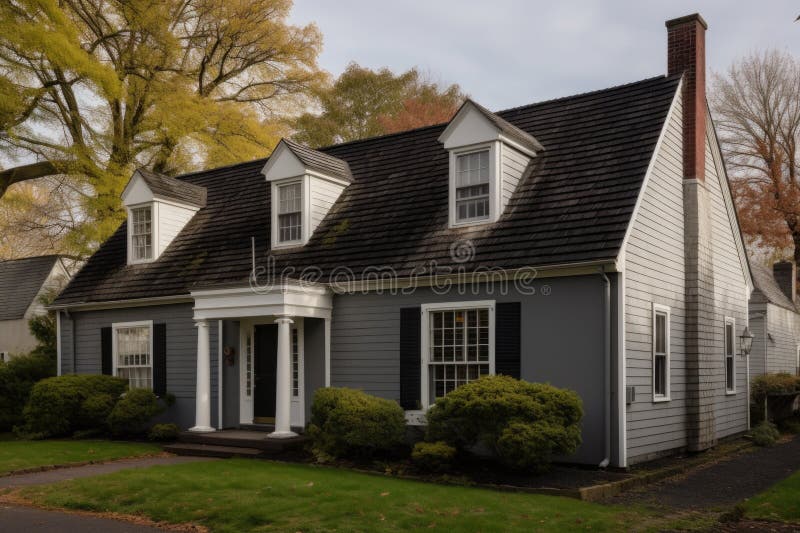 Dutch Colonials Flared Eave, a Mixture of Grays and Blacks Stock Image ...