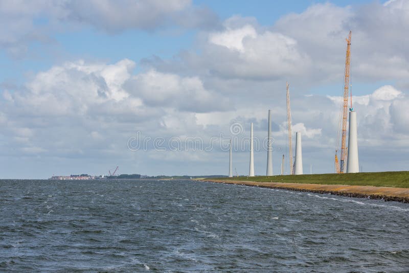 Dutch Construction Site Building Wind Turbines Seen from the Sea Stock ...