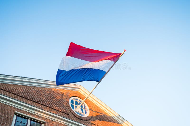 Dutch Flag Flapping at Dusk Stock Image - Image of flying, netherlands ...