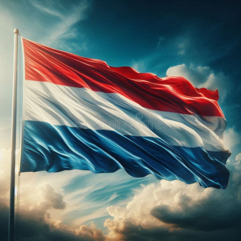 Dutch Flag Flying in the Air, Highlighting the Red, White, and Blue ...