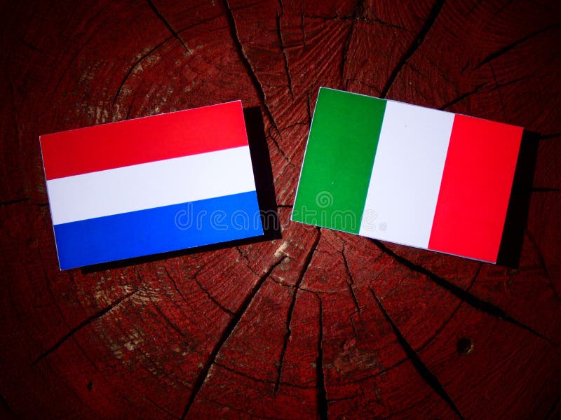 Dutch Flag with Italian Flag on a Tree Stump Isolated Stock ...