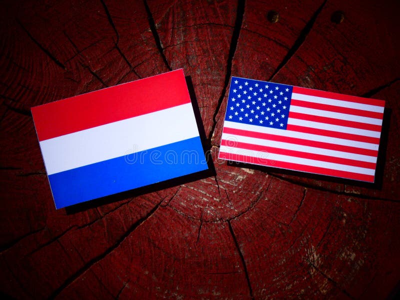 Dutch Flag with USA Flag on a Tree Stump Stock Photo - Image of peace ...