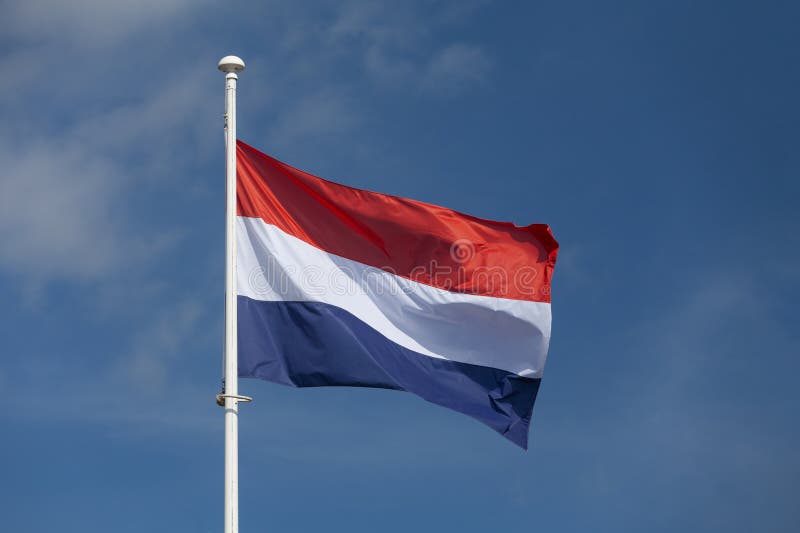 Dutch Flag Waving Atop of Its Pole Stock Image - Image of netherlands ...