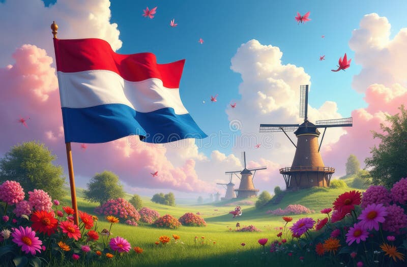 A Dutch Flag Waving with a Windmill in the Background at 27-10-2024 ...